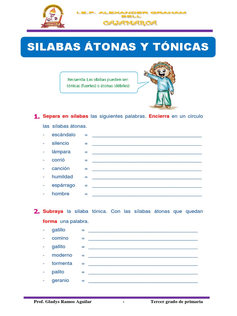 Ficha Silabas Tónicas y Átonas | PDF | Estudios de idiomas extranjeros