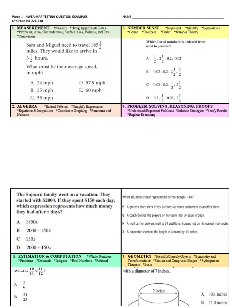 221-230 (6th Grade) Math NWEA MAP Application Quiz Preview | PDF ...