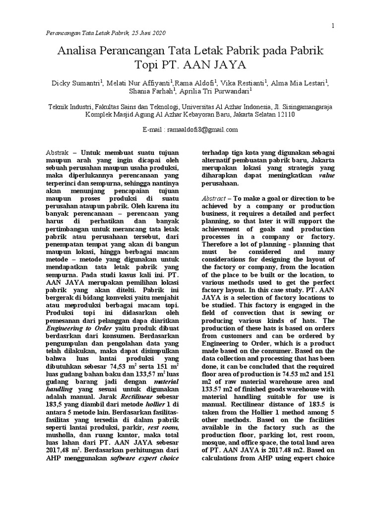 Paper Perancangan Tata Letak Pabrik PT. AAN JAYA | PDF