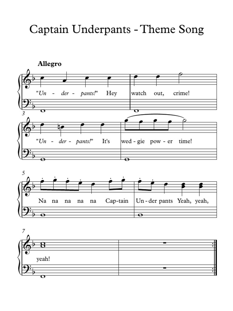 Captain Underpants Theme Song | PDF