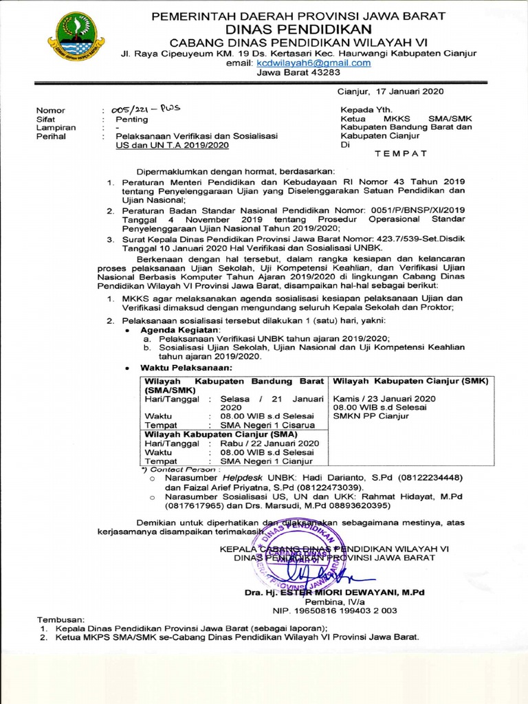 Surat MKKS Pelaksanaan UN US PDF | PDF