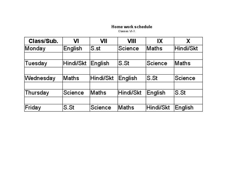 Home Work - Time Table | PDF