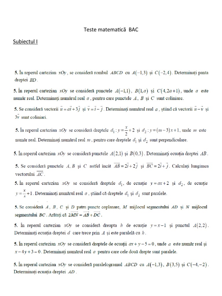 Teste Matematică BAC 1c | PDF