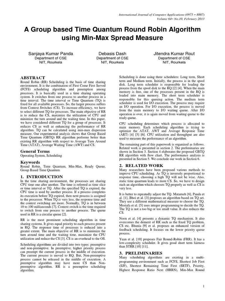 A Group Based Time Quantum Round Robin Algorithm Using Min-Max Spread ...
