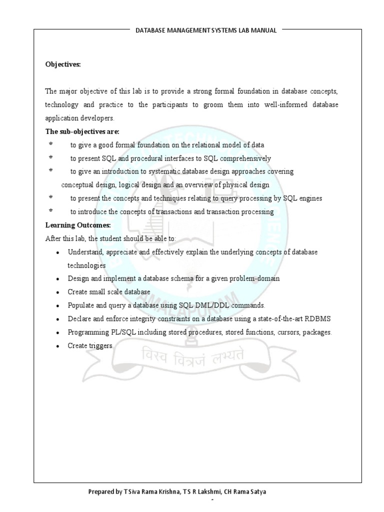 DBMS Manual | PDF | Relational Database | Pl/Sql