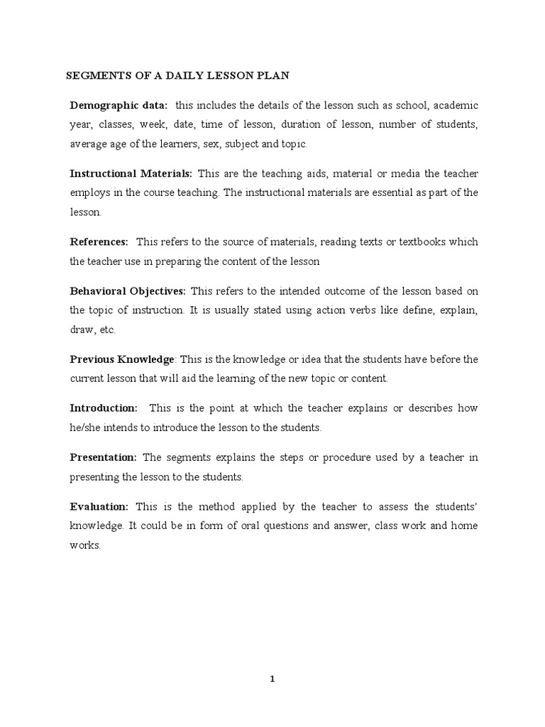 Segments of A Lesson Plan | PDF | Lesson Plan | Learning