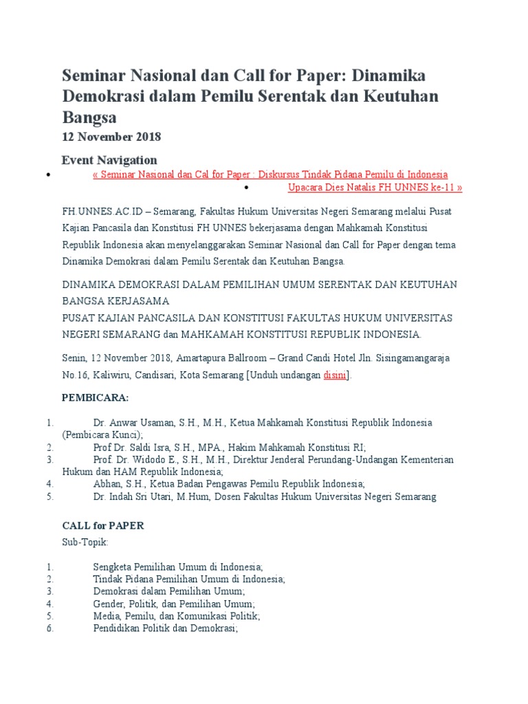 Seminar Nasional Dan Call For Paper | PDF | Hukum