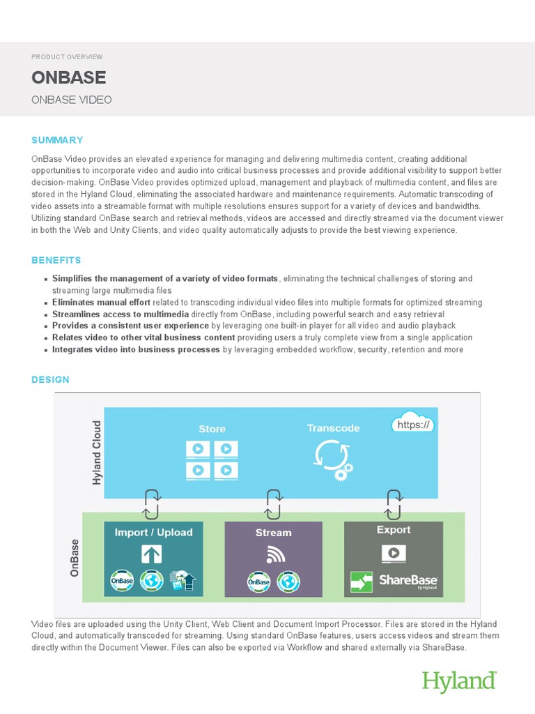 OnBase Video Product Overview PDF | PDF | Streaming Media | Video
