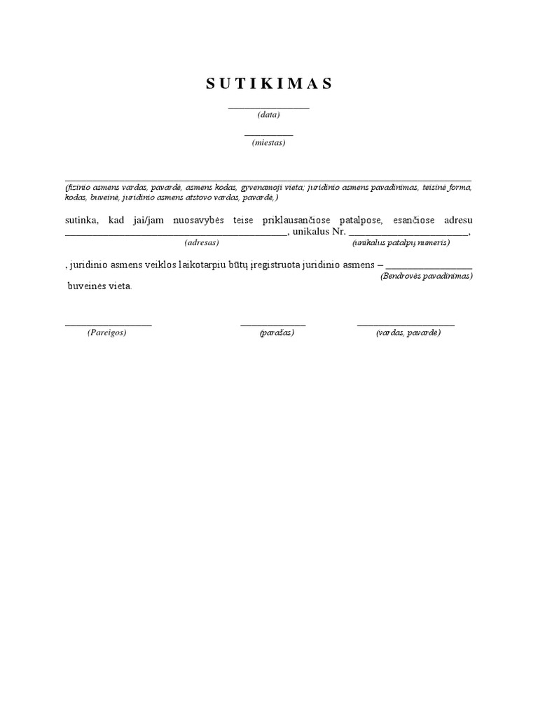 Sutikimas Suteikti Patalpas Buveinei | PDF