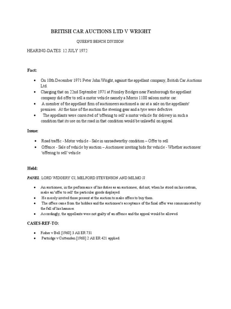 British Car Auctions LTD V Wright | PDF
