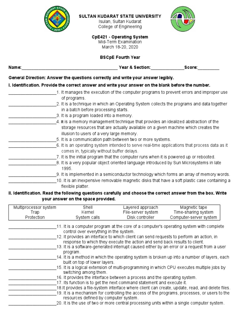 CpE 221 Midterm Exam Students | PDF | Operating System | Computer Data Storage