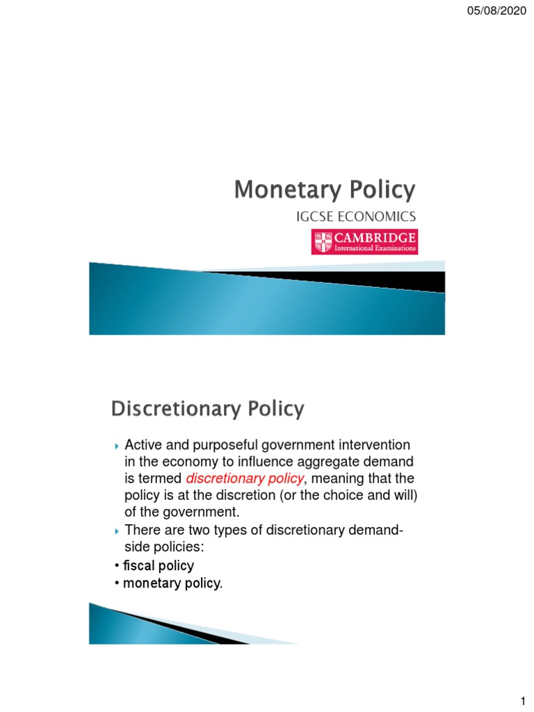 IGCSE Economics - Monetary Policy - Handout PDF | PDF | Money Supply ...