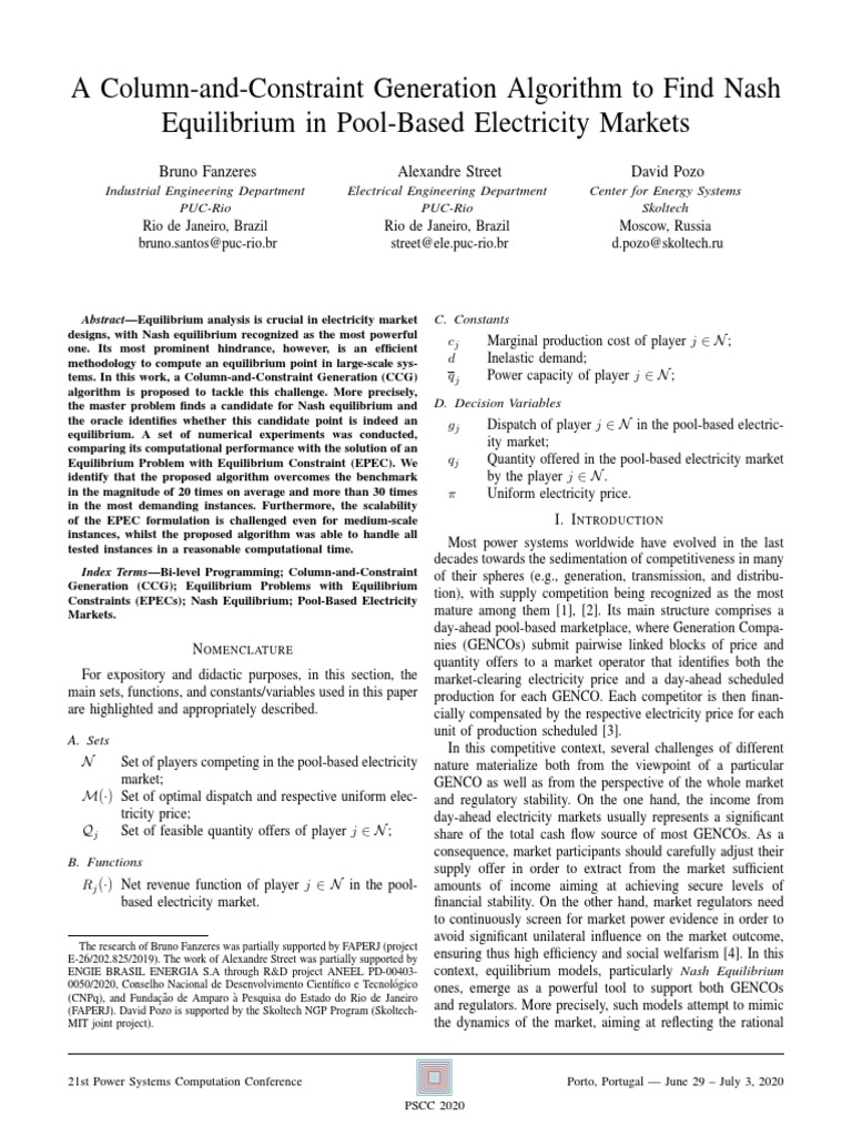 A Column-and-Constraint Generation Algorithm To Find Nash Equilibrium ...