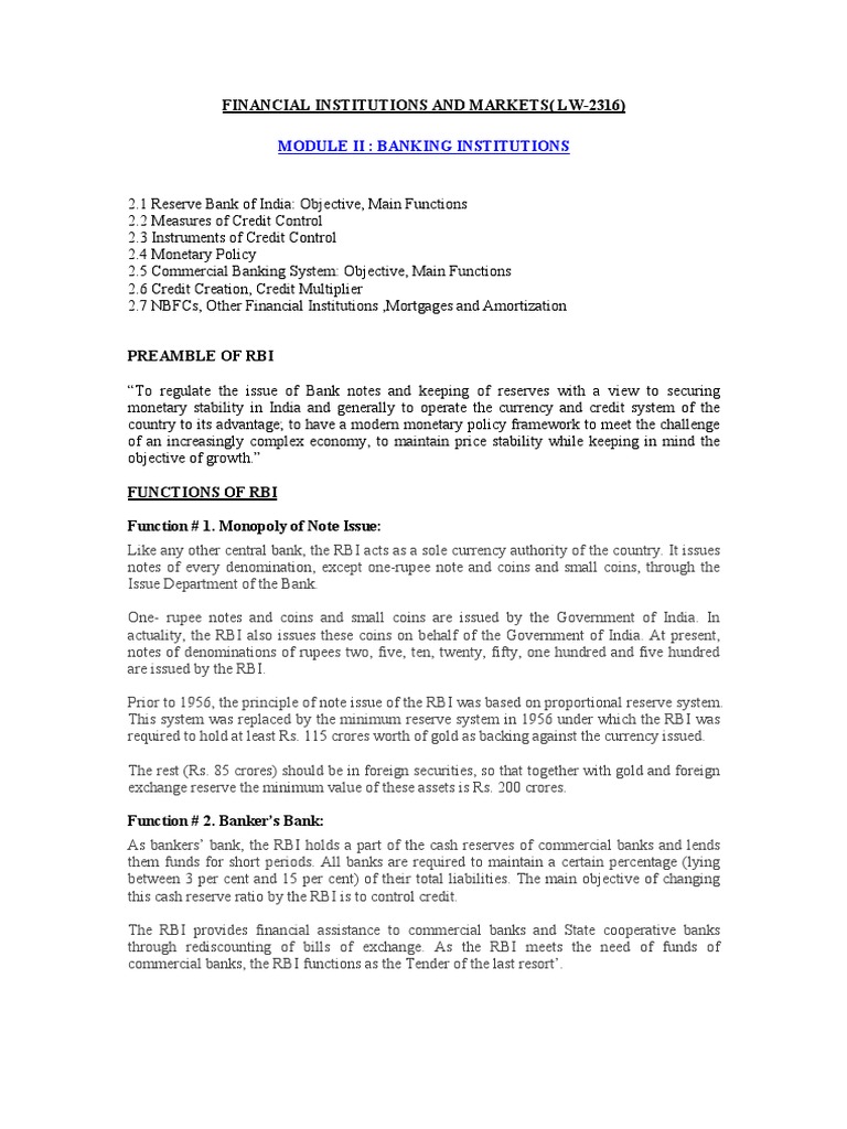 2.FIM-Module II-Banking Institutions | PDF | Reserve Bank Of India ...