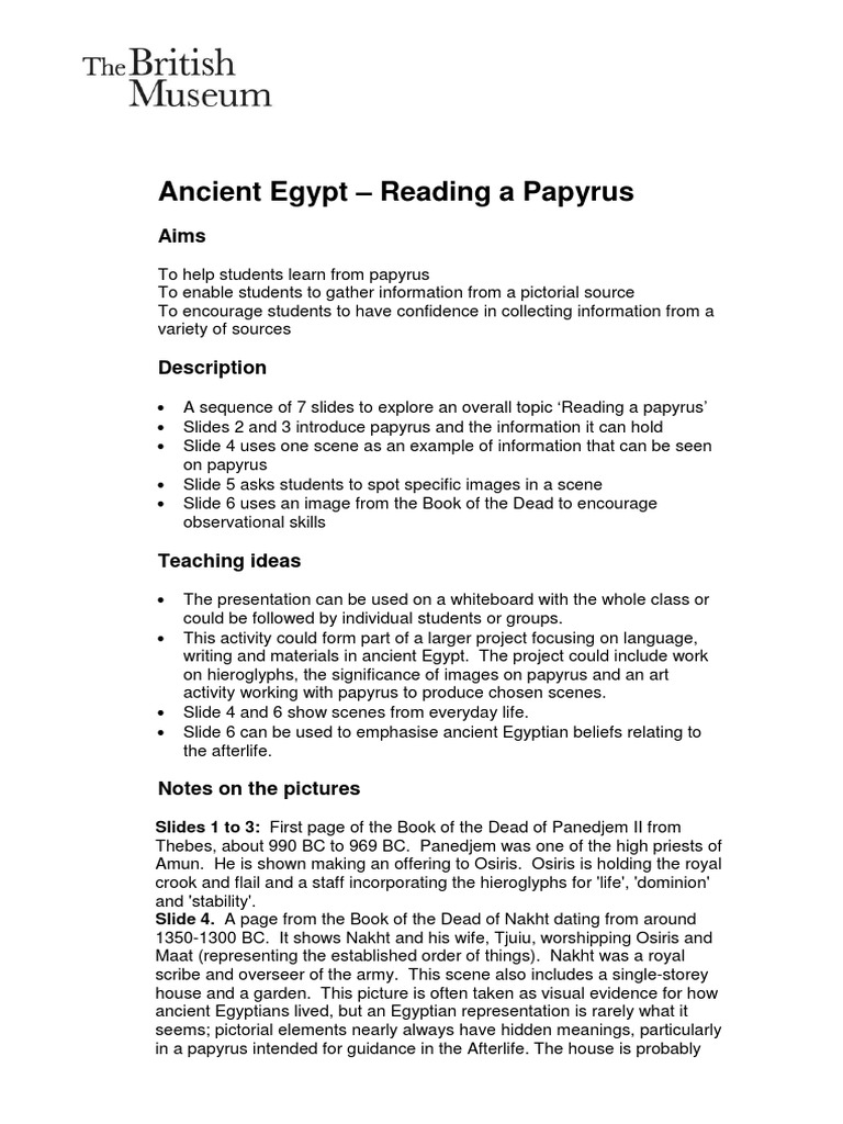 Teaching Ancient Egypt: Reading Papyrus | PDF | Ancient Egyptian ...
