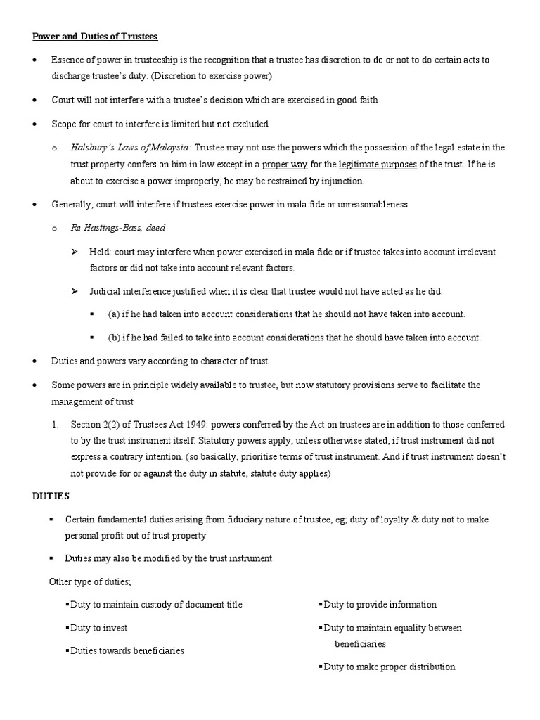 Trustee Powers and Duties Guide | PDF | Trust Law | Trustee