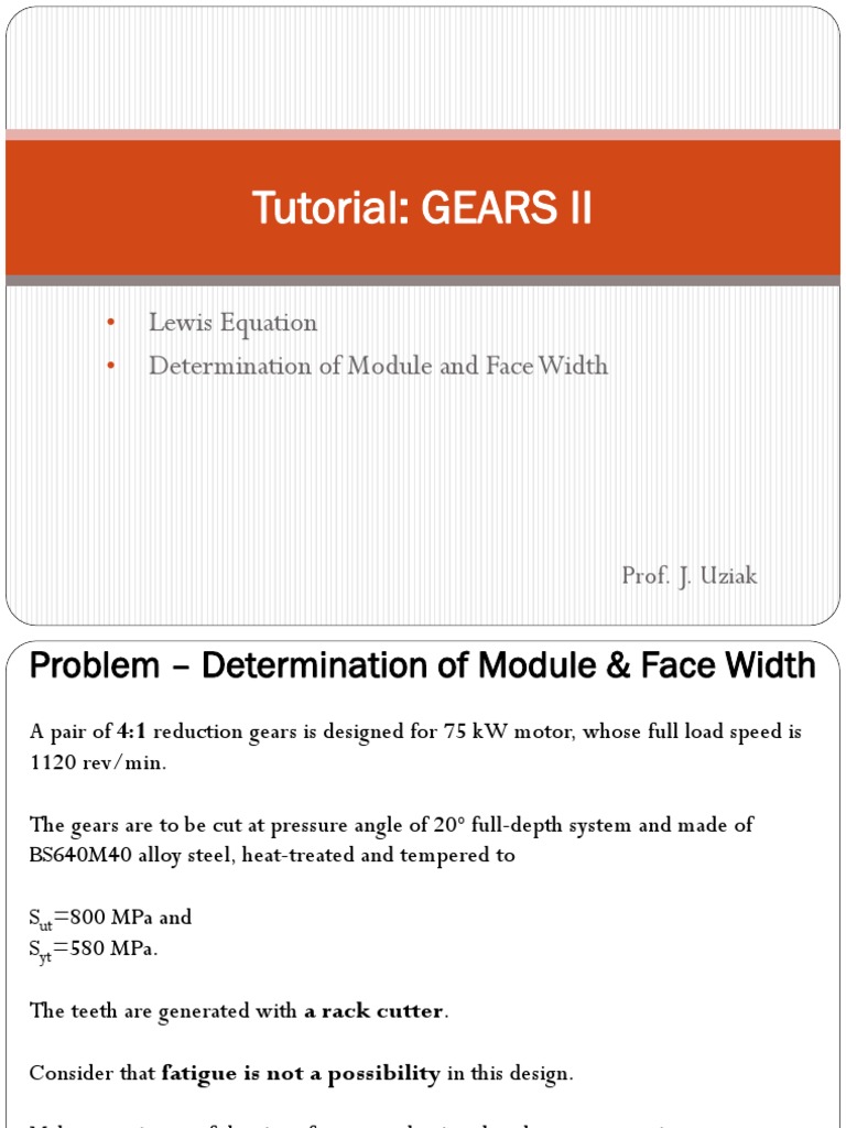 Tutorial: GEARS II: Lewis Equation Determination of Module and Face ...
