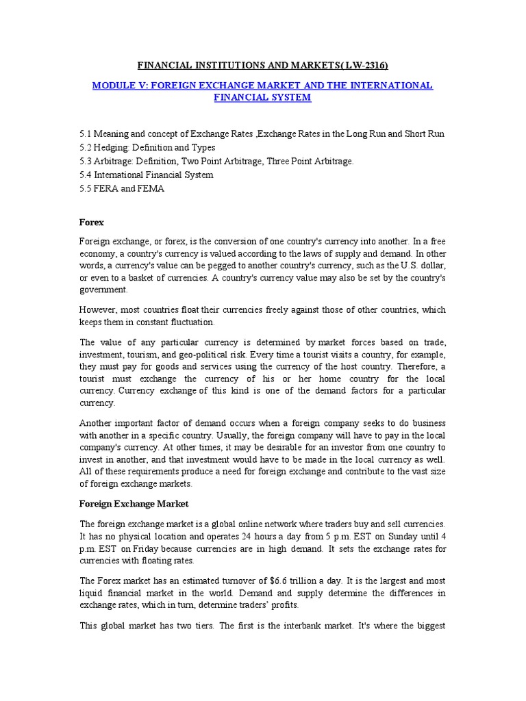 FIM-Module V-Foreign Exchange Market and The International Financial ...