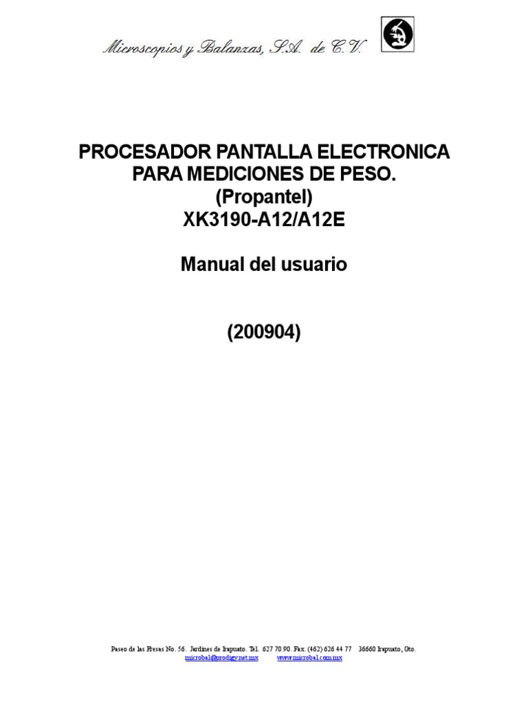 Manual del Procesador Propantel XK3190 | PDF | Calibración | Electrónica