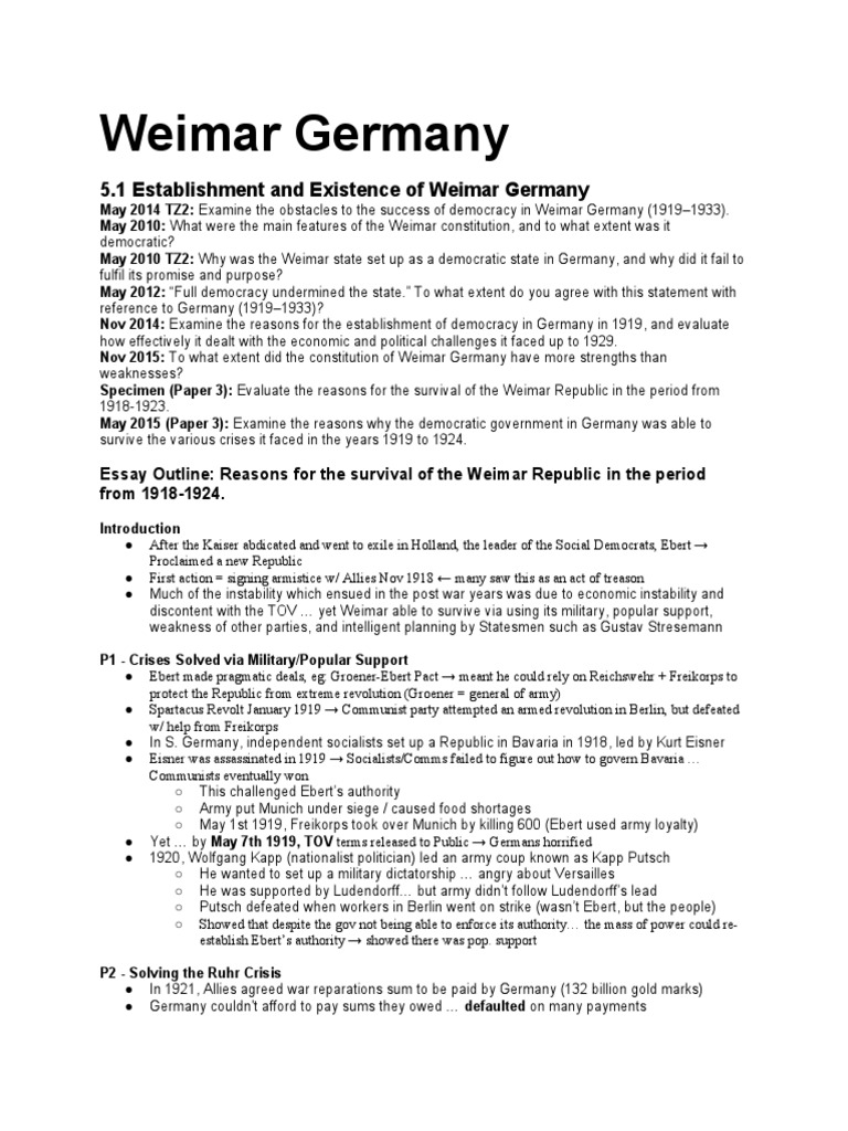 5.1 Establishment and Existence of Weimar Germany | PDF | Weimar ...