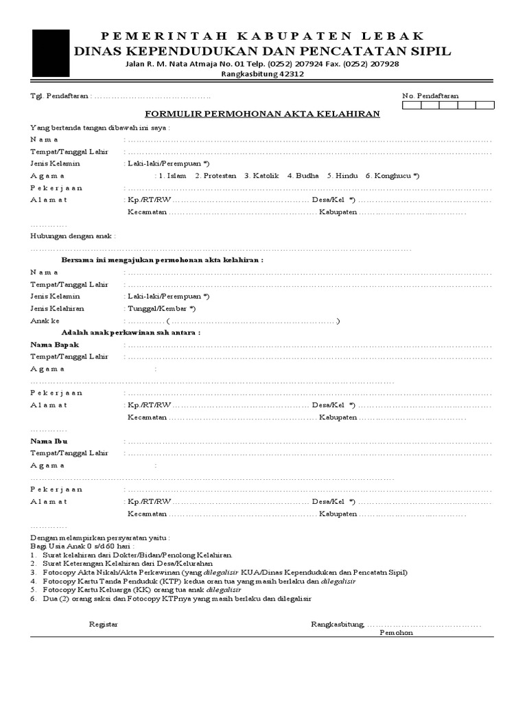 Formulir Akta Kelahiran | PDF