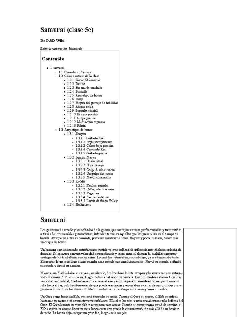Clase Samurai en D&D 5e | PDF | Samurai | Arco y flecha