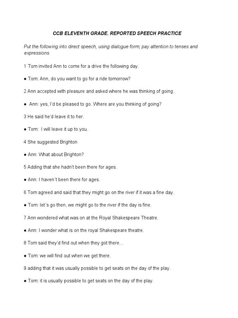 Reported Speech Worksheet | PDF