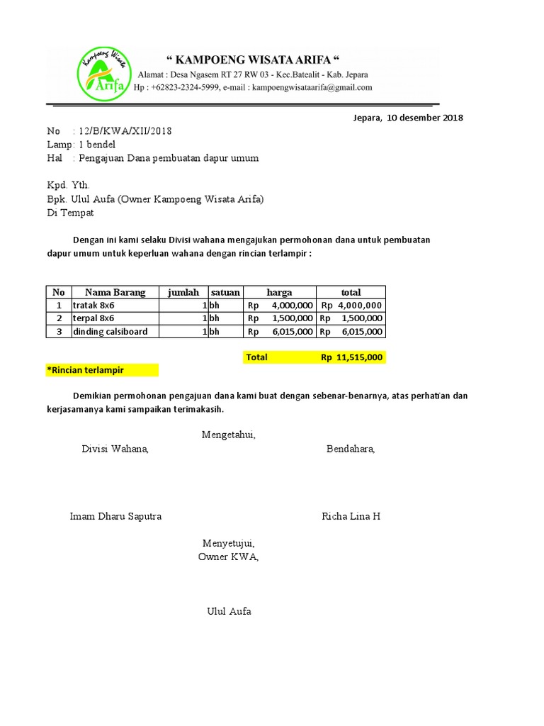 Format Pengajuan Dapur Umum | PDF