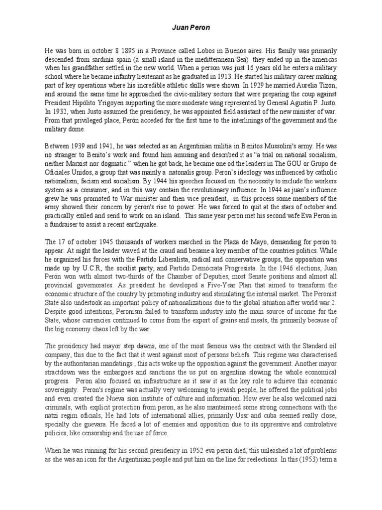Juan Peron-Biography Presentation | PDF | Government | Unrest