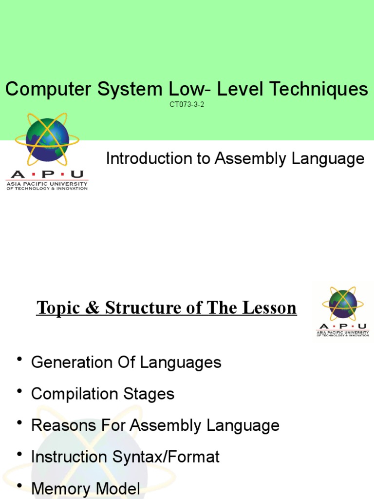 APU CSLLT - 6 - Introduction To Assembly Language | PDF | Assembly Language | Computer Program
