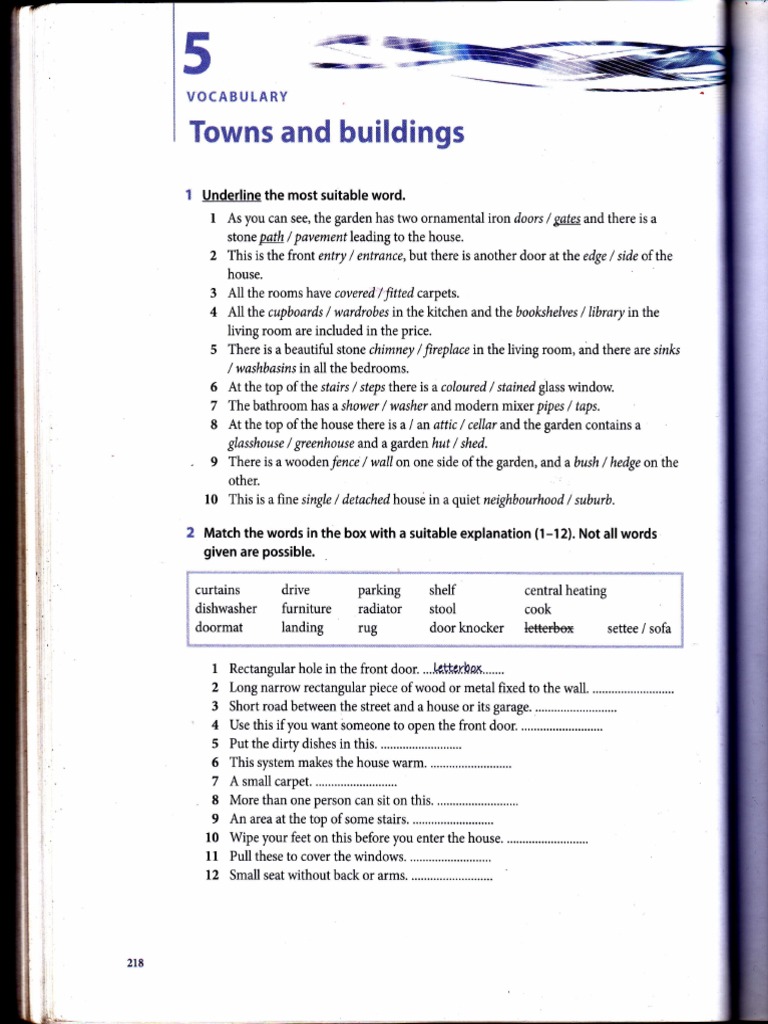 Vocabulary for Towns and Buildings | PDF | Bathroom | Building Engineering