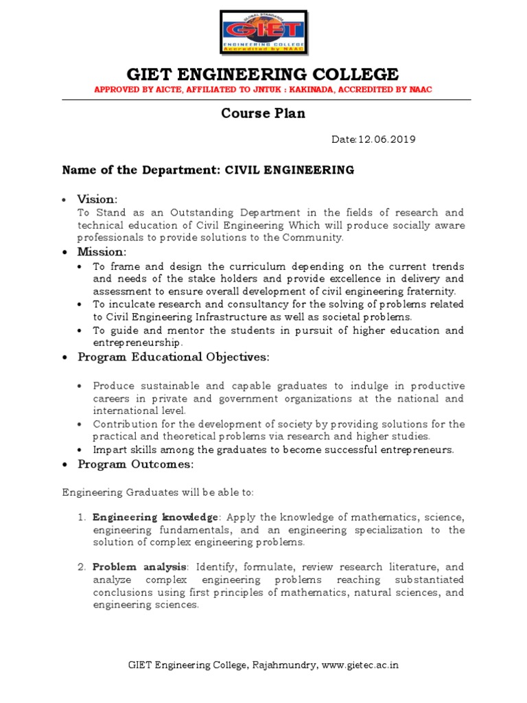 Giet Engineering College: Course Plan | PDF | Remote Sensing ...