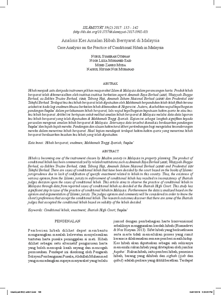 ANALISIS AMALAN HIBAB BERSYARAT DI MALAYSIA