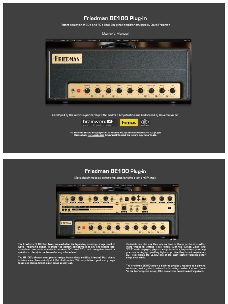 Friedman BE100 Manual | PDF | Signal Processing | Music Technology