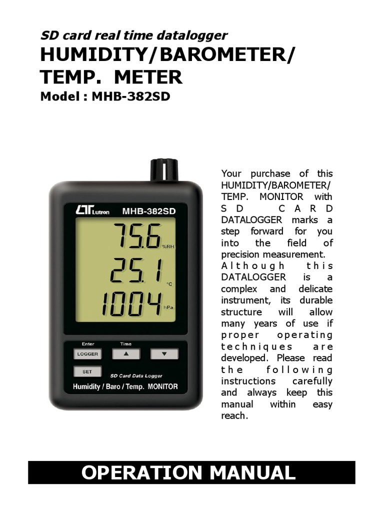 Operation Manual for the MHB-382SD Humidity/Barometer/Temperature Data ...
