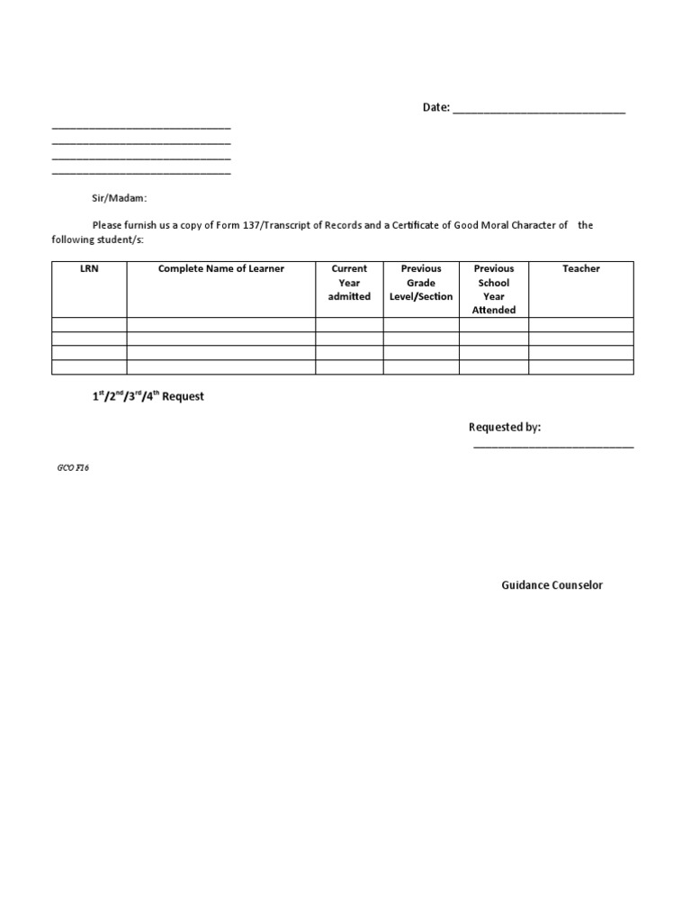 Form 137 Request Form | PDF