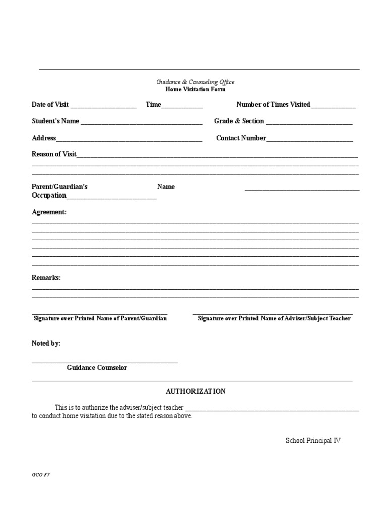 Home Visitation Form for Guidance Office | PDF