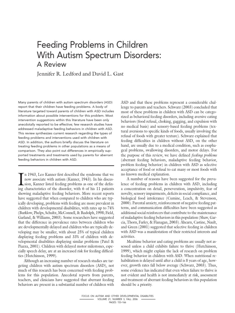 Feeding Problems in Children With Autism Spectrum Disorders | PDF ...