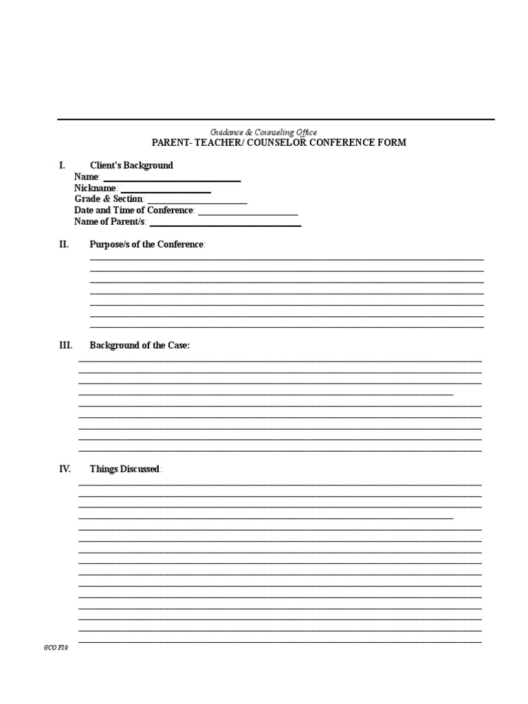 Parent-Teacher Conference Form | PDF | Counseling | Therapy