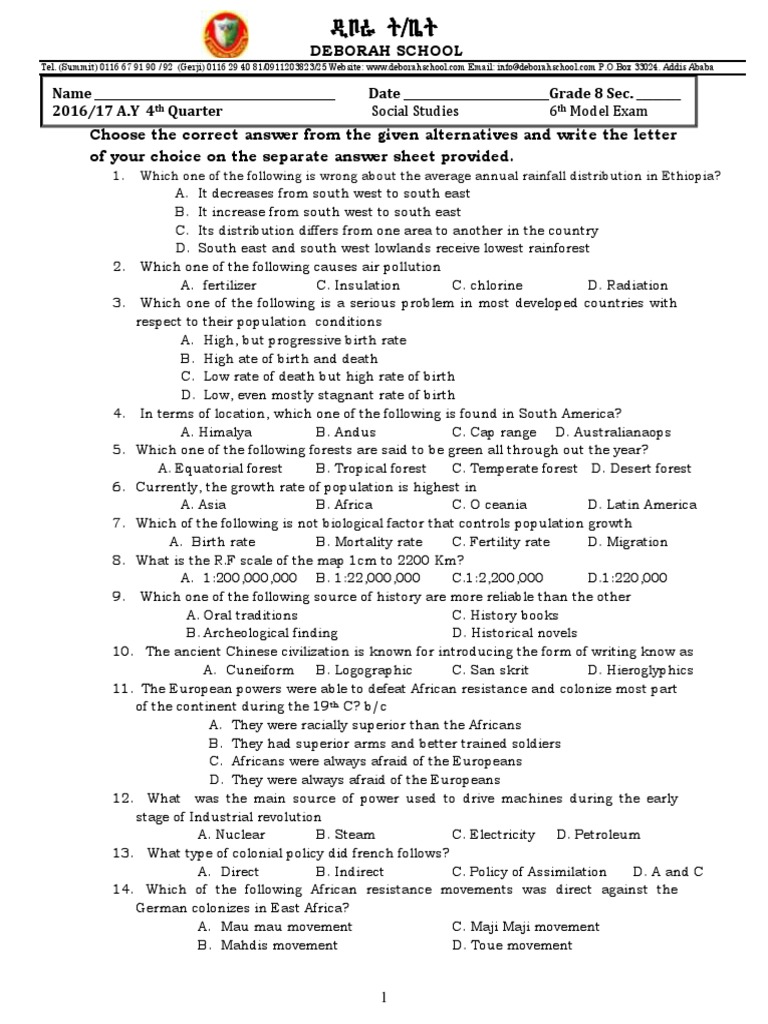 Grade 8 Social Studies Model Exam | PDF | World War II | Allies Of ...