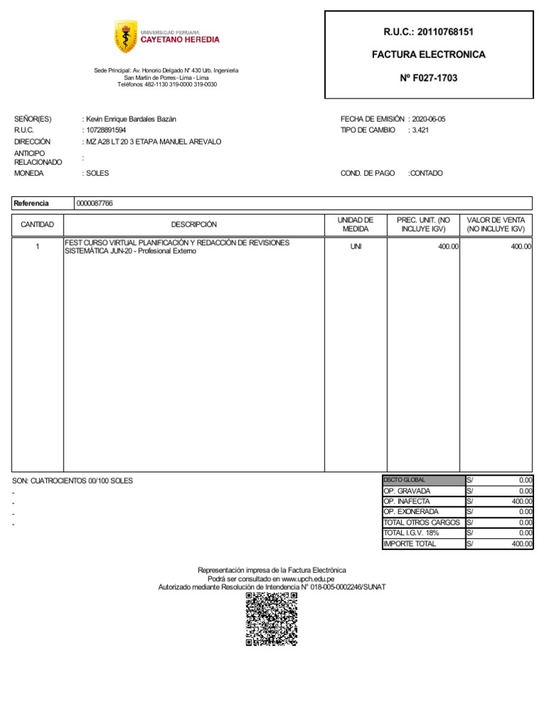 Factura Electrónica Kevin Bardales | PDF | Mercado de divisas ...