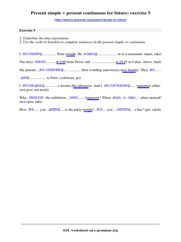 Present Simple Present Continuous For Future - Exercise 5 With Ak | PDF ...