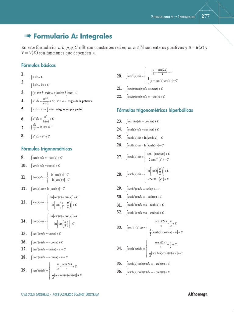 Formulario Completo de Integrales | PDF | Enseñanza de matemática ...