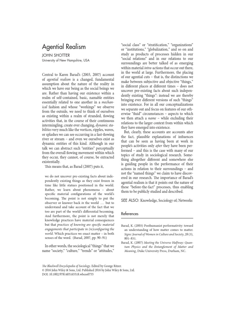 Agential Realism, John Shotter | PDF | Philosophical Realism | Sociology