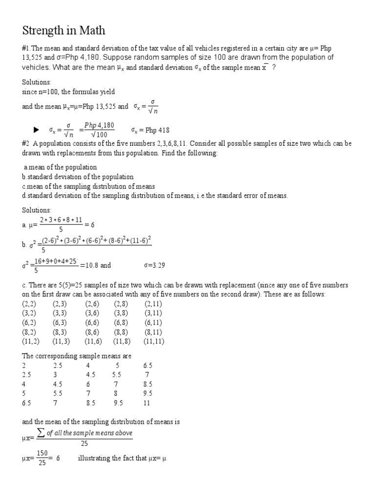 Strength in Math: σ √ n σ √ n Php 4,180 √ 100 | PDF | Mean | Standard Error