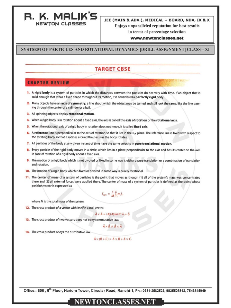 System of Particles and Rotational Dynamics Worksheet (Fully Solved) | PDF