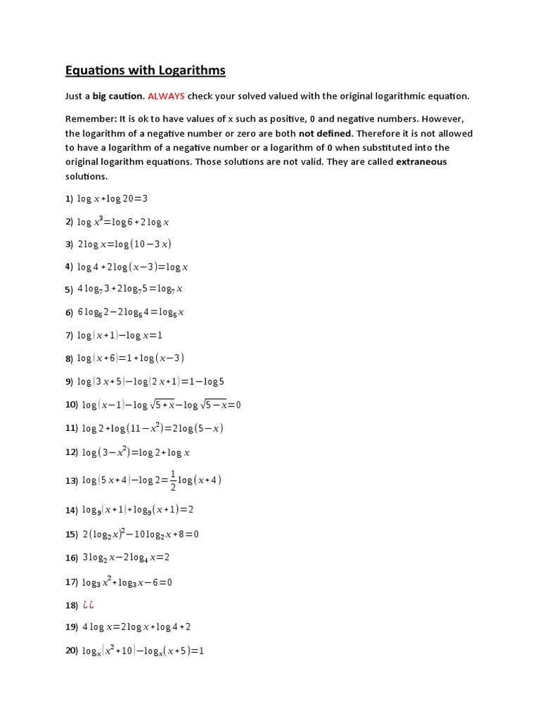 Solving Equations with Logarithms | PDF