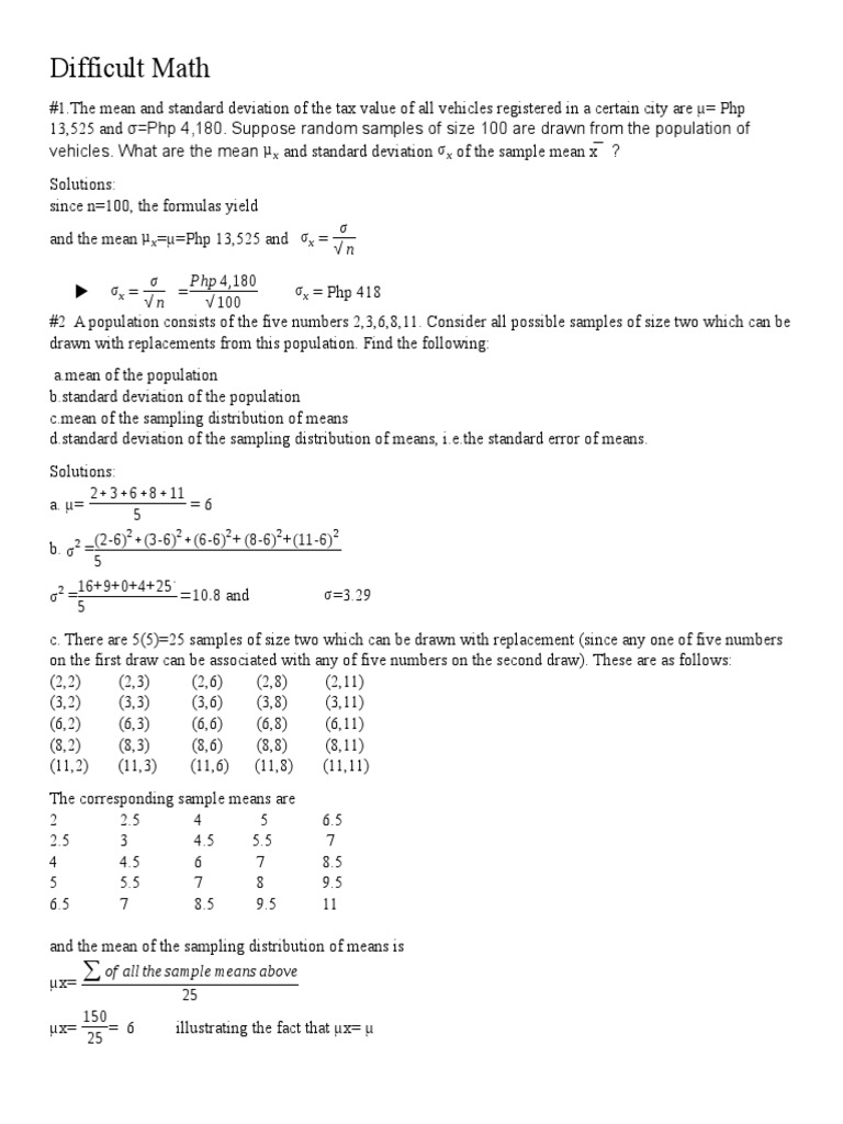 Difficult Math: σ √ n σ √ n Php 4,180 √ 100 | PDF | Mean | Standard Error