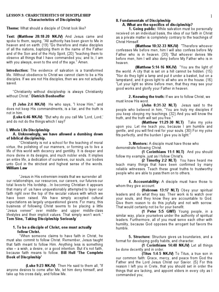 Lesson 3 Characteristics of Discipleship Outline | PDF | Disciple ...