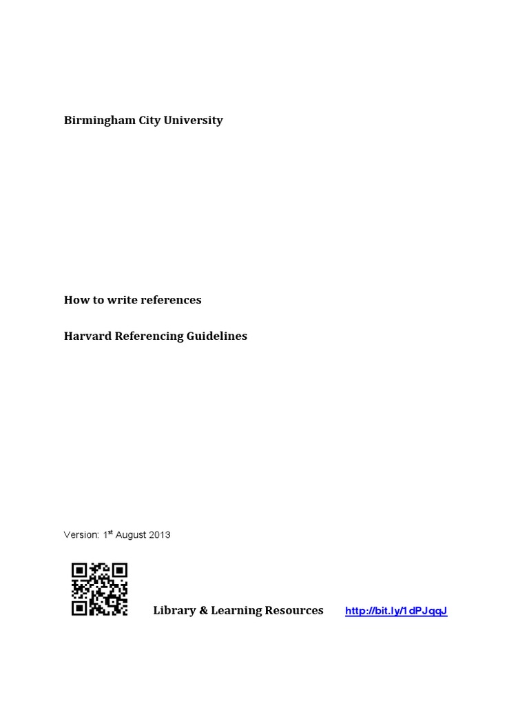 BCU Harvard Referencing Guidelines Version 1st August 2013 1 | PDF ...